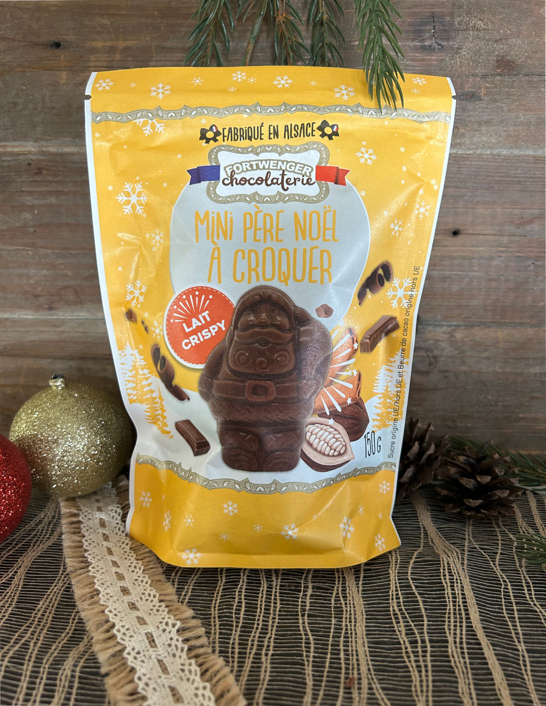 Mini Père Noël à croquer - Chocolat au lait crispy 150g | Fortwenger